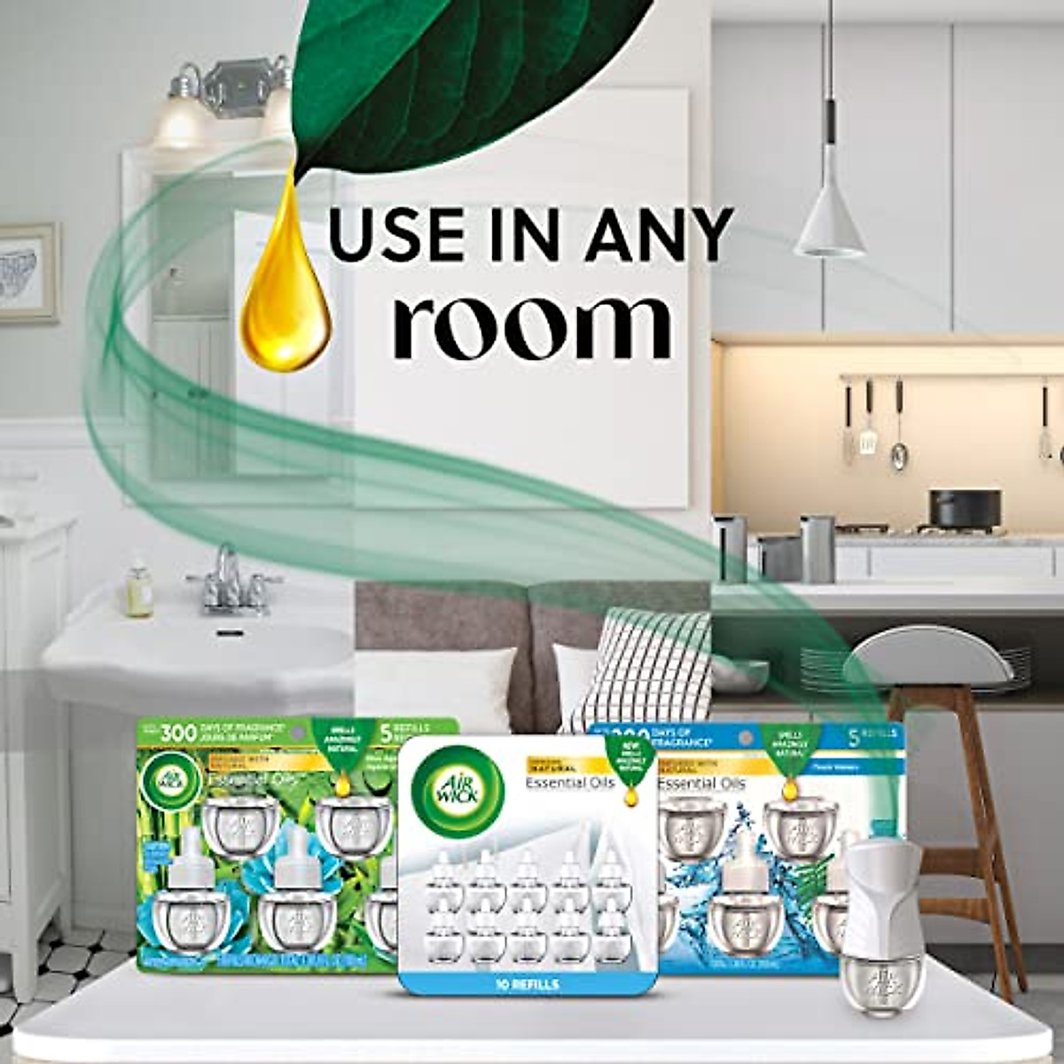 Air Wick Plug in Scented Oil Starter Kit, 2 Warmers + 6 Refills, Fresh Linen, Same Familiar Smell of Fresh Laundry, Eco Friendly, Essential Oils, Air Freshener