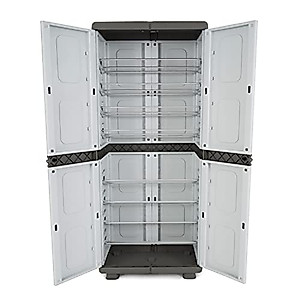 Homeplast Myrto Plastic 2 Door Weatherproof Indoor Outdoor Shoe Footwear Rack for Balconies, Hallways, and Bathrooms, Holds 40 Pairs, Gray/Anthracite