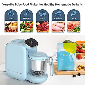 Awesmom Baby Food Maker, 5 in 1 Baby Food Processor, Smart Control Multifunctional Steamer Grinder with Food Pouches, Puree Blender, Auto Cooking & Grinding, Baby Food Warmer Mills Machine, Blue