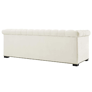 Modway Heritage Tufted Performance Velvet Upholstered Chesterfield Sofa with Nailhead Trim in Ivory
