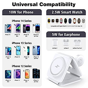 Charging Station for Apple Multiple Devices - 3 in 1 Foldable Magnetic Wireless Charger Dock - Travel Charging Pad for iPhone 15 14 13 12 Pro Max Plus Watch & Airpods