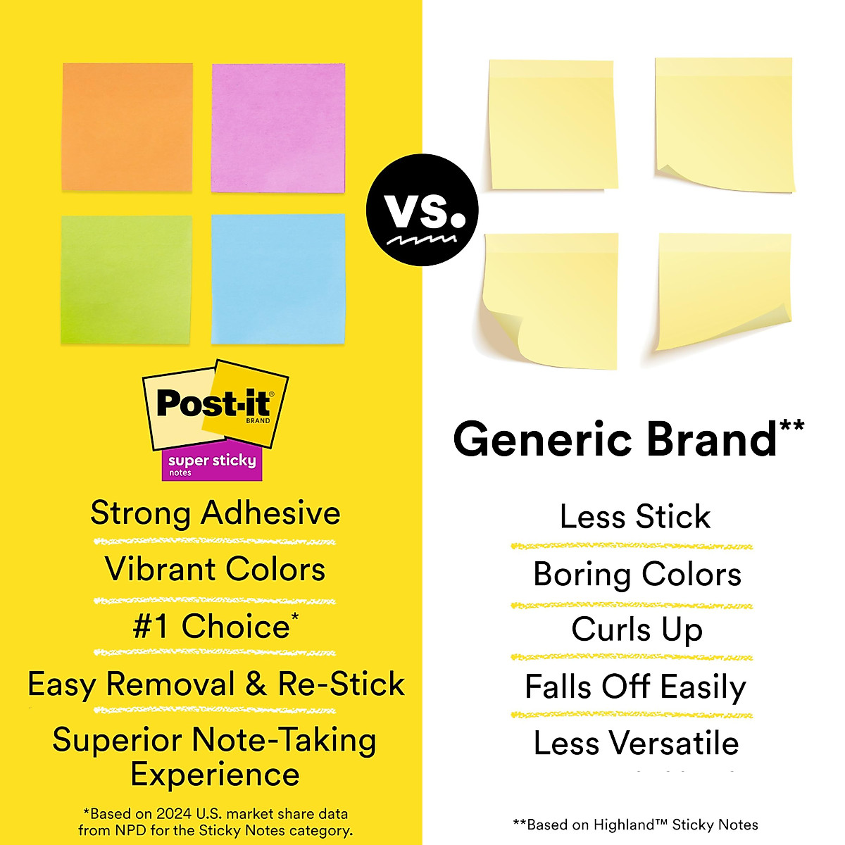 Post-it Super Sticky Notes,6x4 in, 8 Pads, 2x the Sticking Power, Energy Boost Collection, Recyclable (622-8SSMIA) , 1 7/8" x 1 7/8" , Assorted