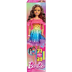 Barbie Large Doll with Brown Hair, 28 Inches Tall with Rainbow Dress & Styling Accessories Like Shooting Star Handbag