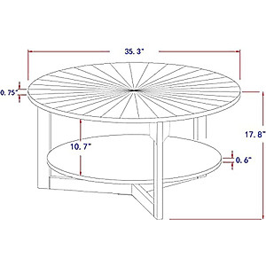 DS-HOMEPORT Wood Round Coffee Table for Living Room, 2 Tier Circle Rustic Coffee Table with Storage, Coffee Table for Apartment, Easy Assembly (Dark Brown,35" Dx35 Wx18 H)