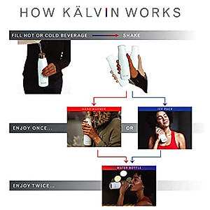 Kälvin Insulated Water Bottle, Charcoal Grey, 14.2 oz (420ml) - Shake to Activate Hand Warmer & Ice Pack, BPA Free, Hot Water Bottle