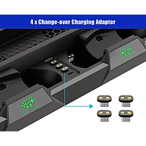 ElecGear Vertical Stand for PS4, Charging Station with Cooling Fan, Charger Dock for DualShock 4 Controller, 16x Games Blu-ray Storage Bracket Accessories Kit for Playstation 4, PS4 Pro, PS4 Slim