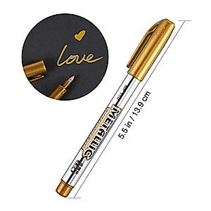 4 Pieces Metallic Marker Pens, Metallic Paint Pen Markers Suitable for Cards Writing Signature Lettering Metallic Painting Pens (Gold)