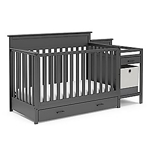 Storkcraft Arizona 4-in-1 Convertible Crib and Changer (Gray) – Crib and Changing Table Combo with Drawer, Converts to Toddler Bed, Daybed and Full-Size Bed, Storage Drawer