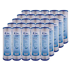 Tier1 20 Micron 10 Inch x 2.5 Inch | 25-Pack Pleated Cellulose Whole House Sediment Water Filter Replacement Cartridge | Compatible with Pentek S1, GE FXWPC, 155001-43, Home Water Filter