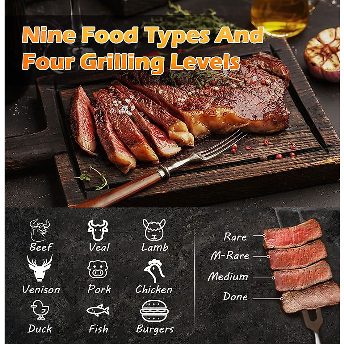 Wireless Meat Thermometer Wireless with Bluetooth, 165ft Long Range Meat&Food Thermometer, Meat Thermometers for Oven, Grilling, Cooking, Smokers, BBQ