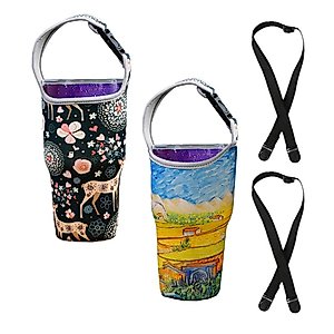 TuNan Tumbler 30oz Carrier Holder Pouch with Shoulder Strap, Fit for YETI, Rtic, Atlin, Ozark Trail, Rambler 30 oz Insulated Tumbler Coffee Cup, Neoprene Sleeve with Carrying Handle - 2 Styles