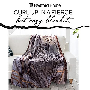 Bedford Home Sherpa Fleece Throw Blanket, Machine Washable, Warm, Soft, Hypoallergenic, Breathable, Lightweight Multipurpose Plush Warmer for Adults and Kids - White Tiger Print - 60” (L) x 50” (W)