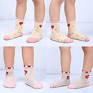 LAISOR 12 Pairs Assorted Non-Skid Ankle Cotton Socks with Grip For Kids Toddlers Baby Girls