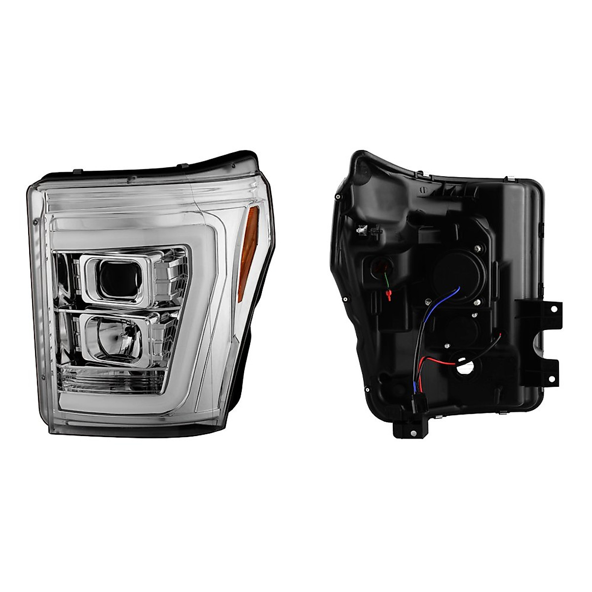 AKKON - For 2011-2016 Ford F250 F350 F450 F550 Superduty LED Tube Chrome Projector Headlights Driver+Passenger Pair