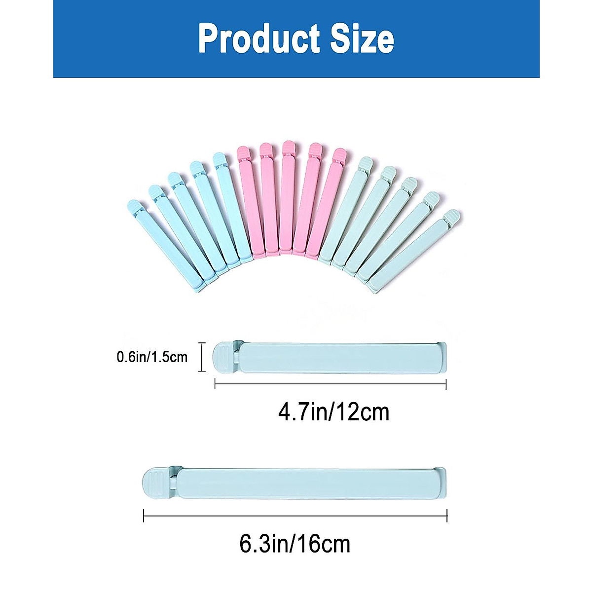 30 Packs Bag Sealing Clips, Snack Bag Plastic Sealing Clip, Resealable & Washable Chip Clips(6.3 in, 4.7 in)