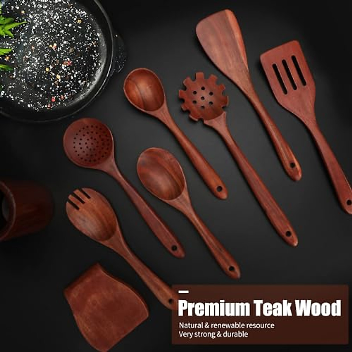 Kitchen Utensils Set,16 Pcs,Wooden Spoons for Cooking, Natural Teak Nonstick Spatula with Spoon Rest, Comfort Grip,Premium Quality House Warm Sweet Gifts