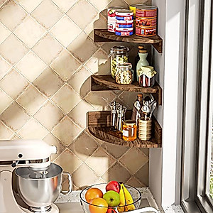 Alsonerbay Corner Shelf Wall Mount, Set of 3 Floating Shelves for Wall Storage and Display, Rustic Wall Shelves Wood Shelves for Bedroom, Kitchen, Living Room, Nursery and Office (Dark Brown)