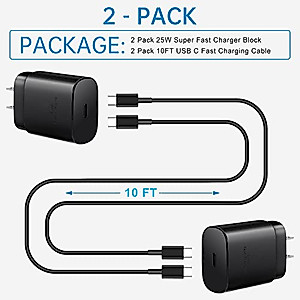 Samsung Super Fast Type C Charger 25W USB C Fast Wall Charger with 10FT Android Phone Charging Cable for Galaxy S23 Ultra/S23/S22 Ultra/S22/S21/S21 Ultra/S20/S20 Ultra/Note 20 Ultra/Note 10