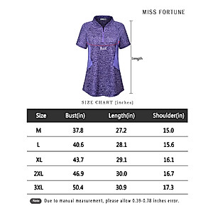 MISS FORTUNE Exercise Clothes Short Sleeve for Womens, Plus Size Sports Tops in Hiking Running Gym Tennis Golf Shirt Sport