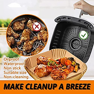 Air Fryer Disposable Paper Liner Square, 10 Inch Large Air Fryer Paper Liner 100PCS, Non-stick Parchment Paper Pads Oil Resistant, Waterproof, Food Grade Baking Paper for Roasting Microwave
