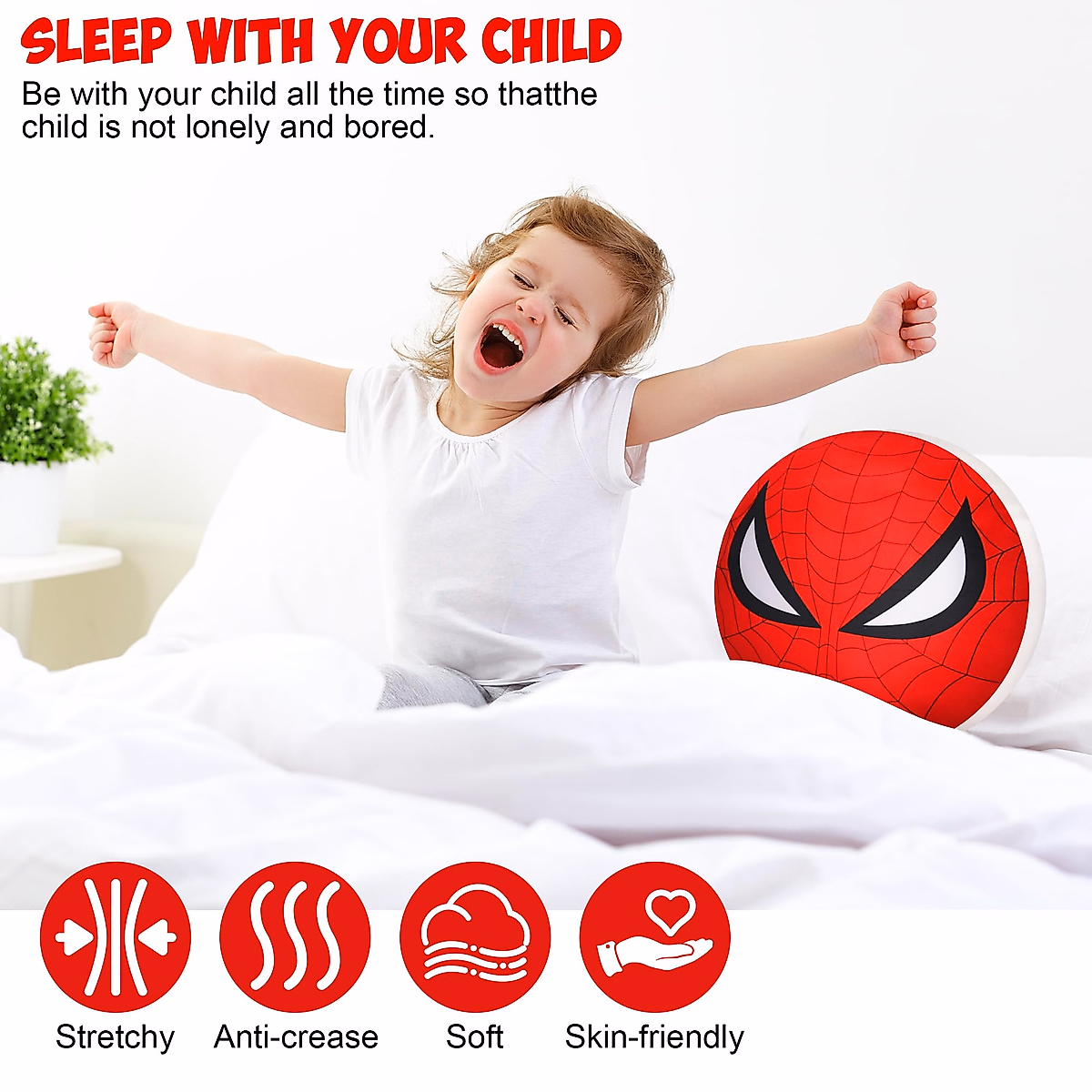 13.8 Inch Spider Plush Pillow - Super Soft Spidey Plush Stuffed Animal Toy for Movie Hero Fans, for Kids' Plush Toy Pillows, Stuffed Figure Doll for Kids & Adults with Birthday Christmas