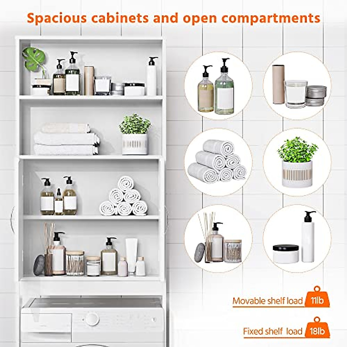 Yaheetech Over The Toilet Storage, Taller Bathroom Organizer Space-Saving Storage Cabinet with Adjustable Shelves and Double Doors, 77 in H, White