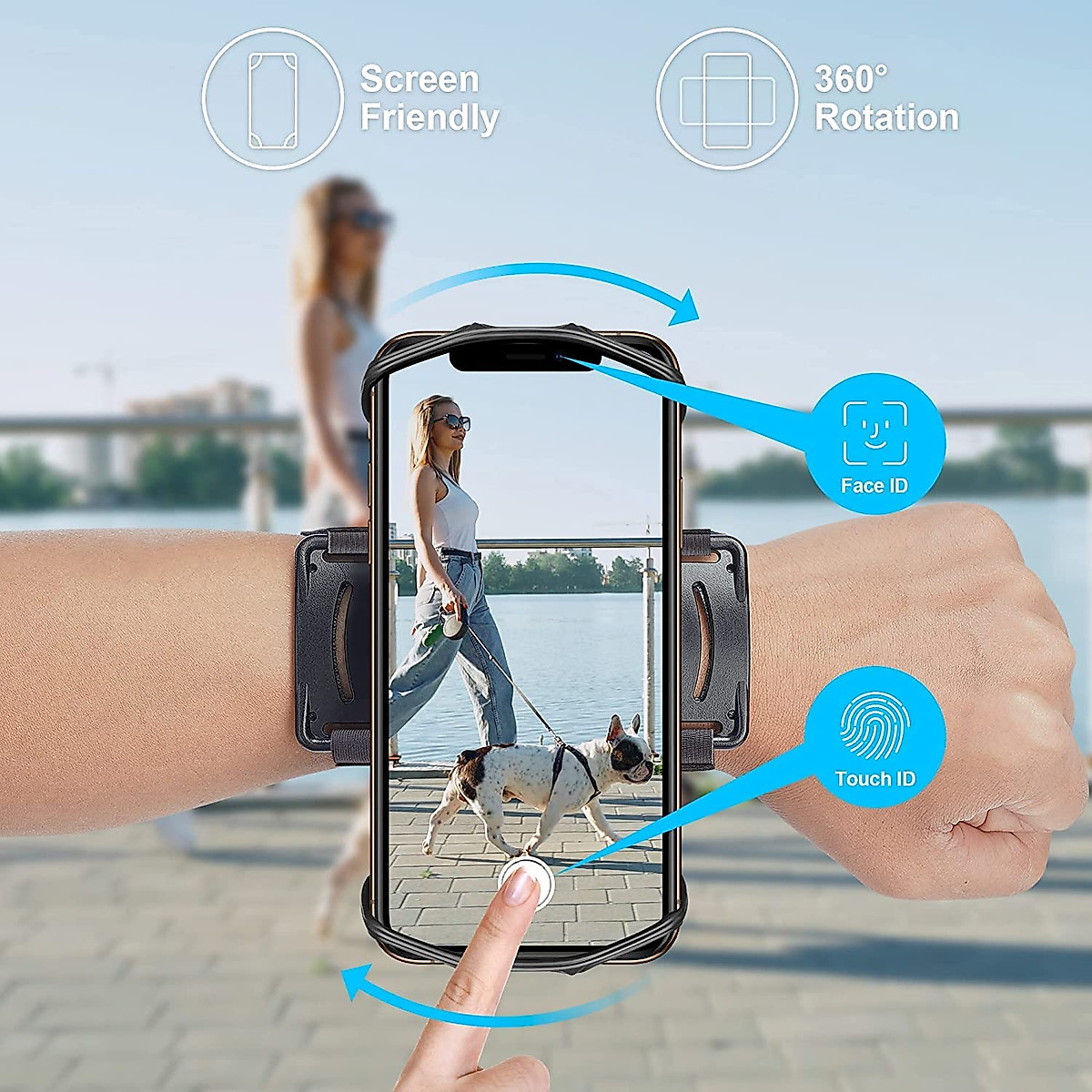 Phone Armband Running Wristband Phone Holder, Detachable Running Accessories Walking Exercise & Gym Workout.360°Rotatable for iPhone 14/13/Pro Max/Pro/Mini/12/11/SE/Xs/XR/X/8/7/Plus, Fits All 4-6.7