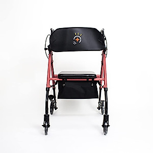 INNOEDGE MEDICAL Deluxe Rollator Walker with Seat Folding Walker with Padded Seat and Backrest, Walker for Seniors 6" Wheels Matte Red
