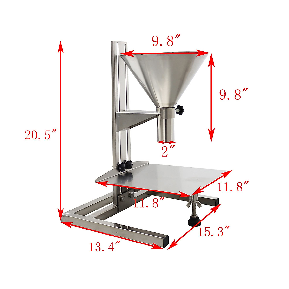 LGXEnzhuo Stainless Steel Feeding Hopper with Support Stand Manual Filling Package Funnel Under Funnel Diameter 2inch