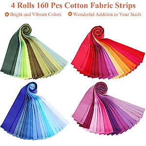 SmoothNovelty 160 Pcs 4 Roll Fabric Strips Assorted Quilting Fabric for Quilting Crafting and Sewing Rolled Cotton for Crafts Blanket Rug Upholstery and Purse Making (Solid)