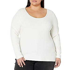 Amazon Essentials Sweater for Women, Long Sleeve Slim-Fit Rib Scoop Neck (Available in Plus Size), Pack of 2, Black/Eggshell White, Small