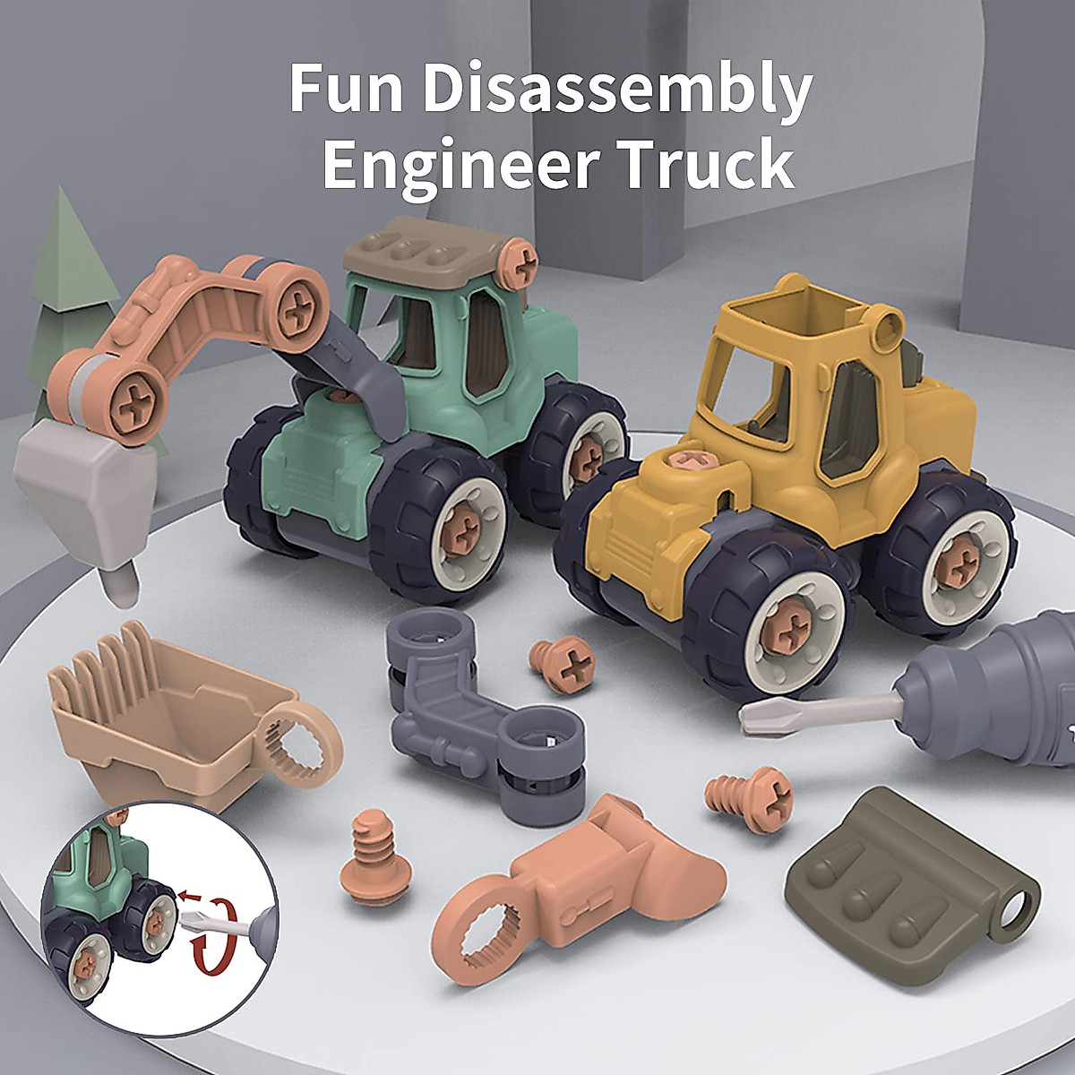 Woumserta Take Apart Construction Trucks for 3 4 5 6 Year Old Boys, STEM Building Sand Toys for Toddlers 3-5 Suitable for Party, Beach, Indoor, Educational Excavator Toy Boys Girls Birthday Xmas Gift