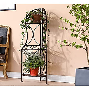 XAONIEN 3 Tier Metal Corner Shelf Stand for Kitchen Free Standing Corner Shelf, Bakers Rack, Antique Bronze