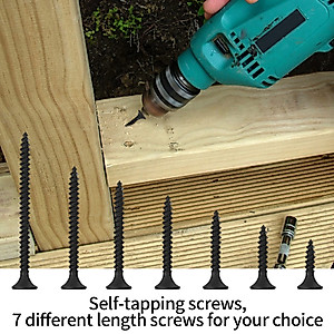 YOUYIDUN - 220 Pieces Black Wood Screws Assortment Kit, Phillips Drive Truss Head Flat Head Self-Tapping Screws, Carbon Steel Screws for Wood, M3.5 x (16/20/25/30/35/40/50) mm