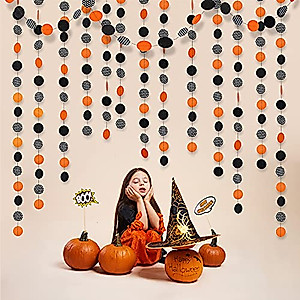Glitter Black Orange White Dot Circle Garland Halloween Hanging Decoration Haunting Banner Devil Backdrop Demon Decor for Bday/Birthday Sweet 16