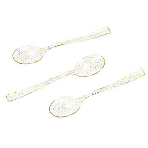 Tebery 100 Pack 8oz Gold Glitter Medium Plastic Dessert Cups With 100 Spoons Square Dessert Bowls for Tasting Party Desserts Appetizers