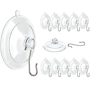 VIS'V Suction Cup Hooks, Upgraded Small Clear Suction Cups with Metal Hooks 1.77 Inches Removable Suction Cups for Window Glass Door Kitchen Bathroom Shower Wall - 12 Pcs