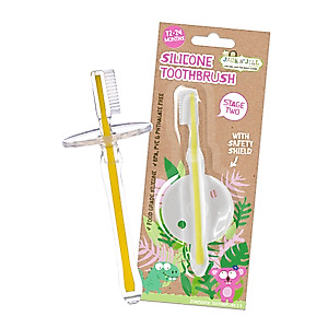 Jack N' Jill Stage 2 Silicone Toothbrush - Toddler Toothbrushes 1-2 Years Old, Gentle, Soft Silicone Bristles, Safety Shield Included - (Pack of 1)