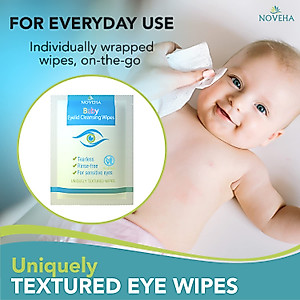 NOVEHA Baby Eyelid & Lash Wipes | Safe & Natural Pack of 60 Pre-moistened Wipes