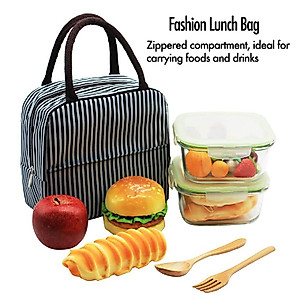 Lunch Bags For Women Lunch Tote Bag Lunch Box Water-Resistant Thermal Cooler Bag Lunch Black Stripe For Picnic Beach Sporting