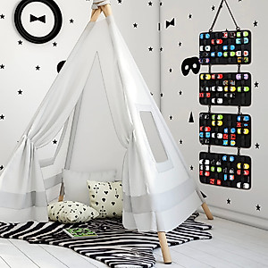 HUHYNN Hanging Display Case Compatible with 80 Hot Wheels Matchbox Cars,Toy Cars Storage with 4 Detachable Panels for Hot Wheels Storage Organizer (80 Slots-Black)