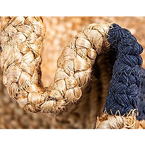 Unique Loom Braided Jute Collection Classic Quality Made Hand Woven with Coastal Design Area Rug, 6 ft x 9 ft, Natural/Navy Blue