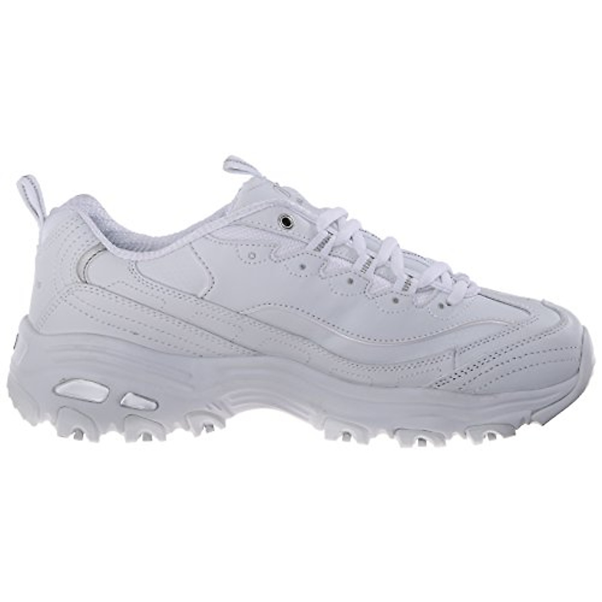 Skechers Women's D'Lites Memory Foam Lace-up Sneaker,White Silver,7 M US