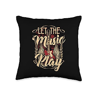 Let The Music Play Musik Gitarre Rock and Roll Throw Pillow, 16x16, Multicolor