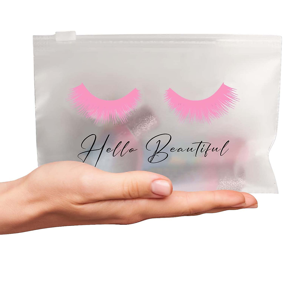 BRAWNA 60 Pck Reusable Travel Makeup and Accessory Bag - size 6x8 in - Pink Lash Bags, Case for Makeup Brushes in Bulk, Cute Collection