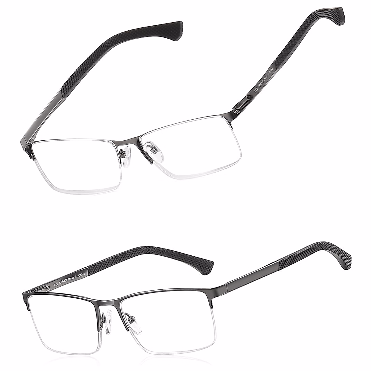 EYECEDAR 5-Pack Reading Glasses for Men Metal Half Frame Rectangular Style Spring Hinges Eyeglasses Mens Readers 2.50