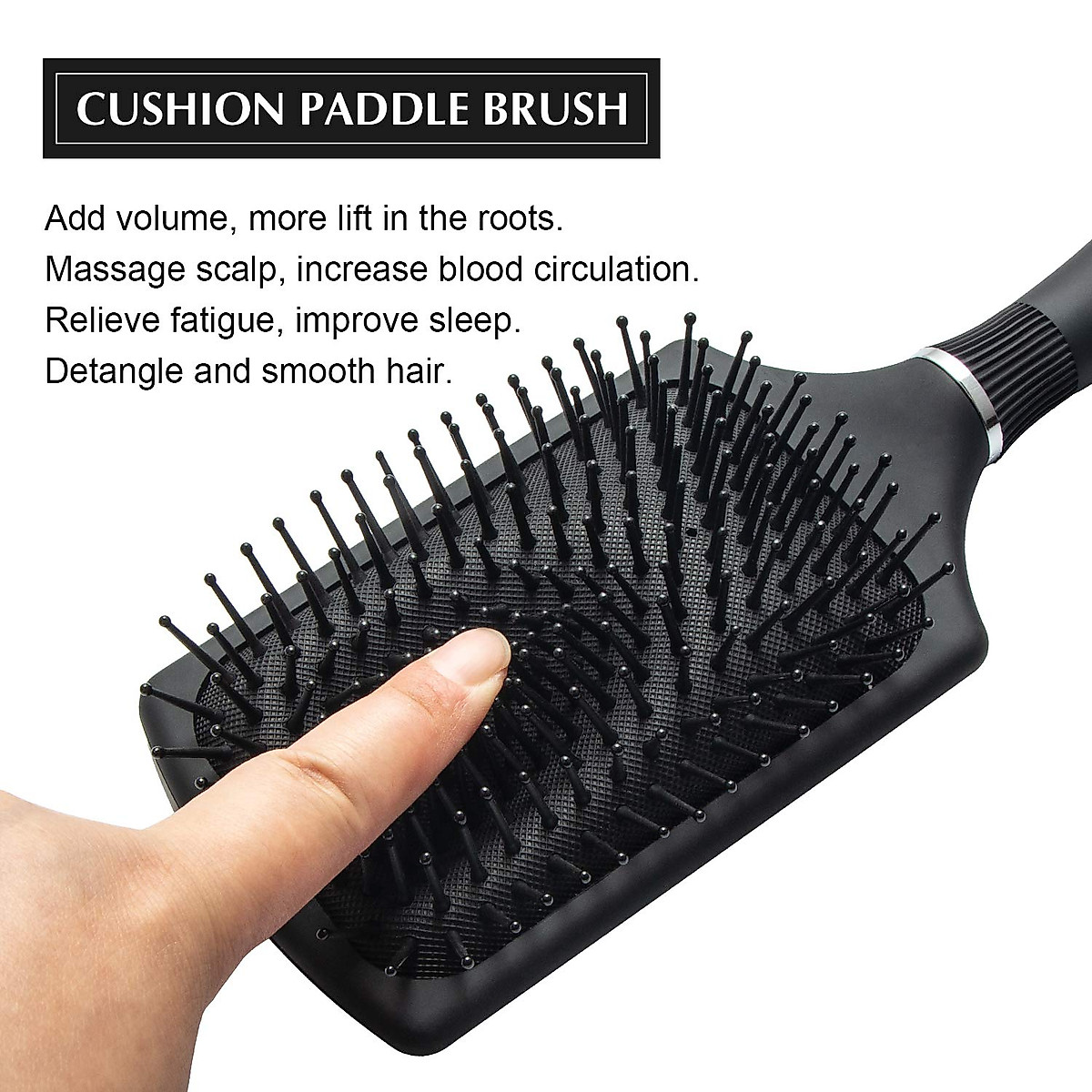 FIXBODY Paddle Brush with A Large Cushion, Smoothing Detangling Brush for Long Thick Hair, Both Wet & Dry - Black Mate