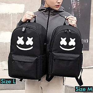 Mello Backpack Marshmallow Backpack Glow in Dark Smile Laptop Backpack for Boys w/USB Headphone Ports & Cables & Lock (M)