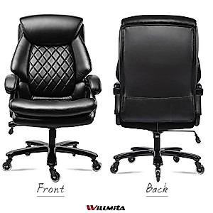 400lbs Big and Tall Office Chair Wide Spring Seat Executive Office Chair Back Support Home Office Desk Chair for Heavy People Computer PU Leather Chair with Heavy Duty Casters 360 Swivel Chair (Black)