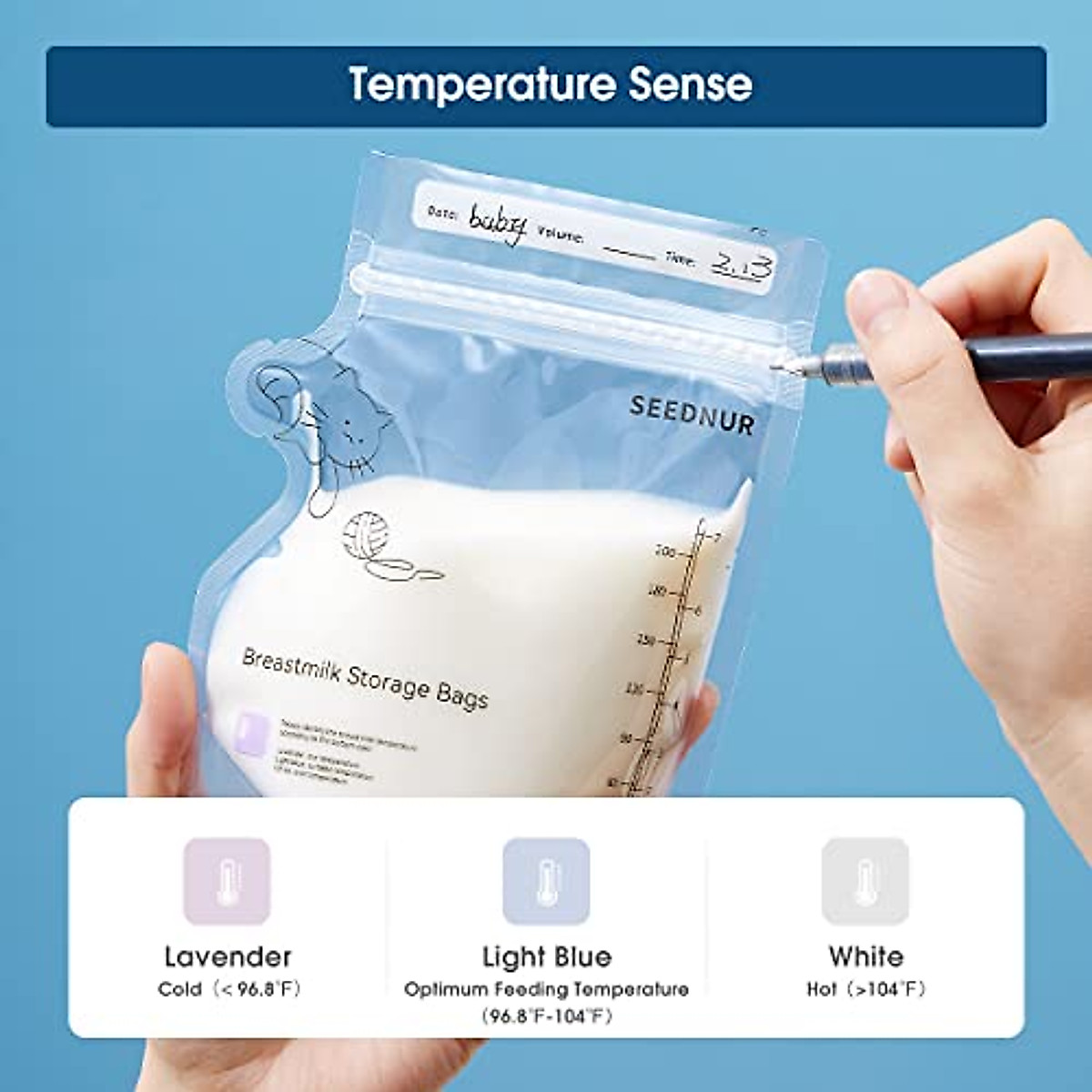 SEEDNUR Disposable Breastmilk Storage Bags Breastmilk Storaging Containers 7.8oz Nursing Bags 100 Counts
